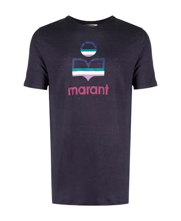 Isabel Marant Étoile Dark Blue Logo Round Collar Short-sleeved T-shirt