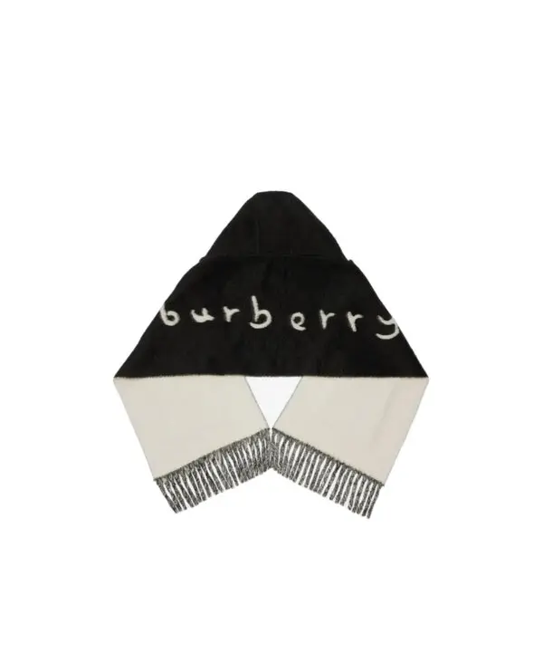Burberry Hood Detailed Fringed Scarf - Black