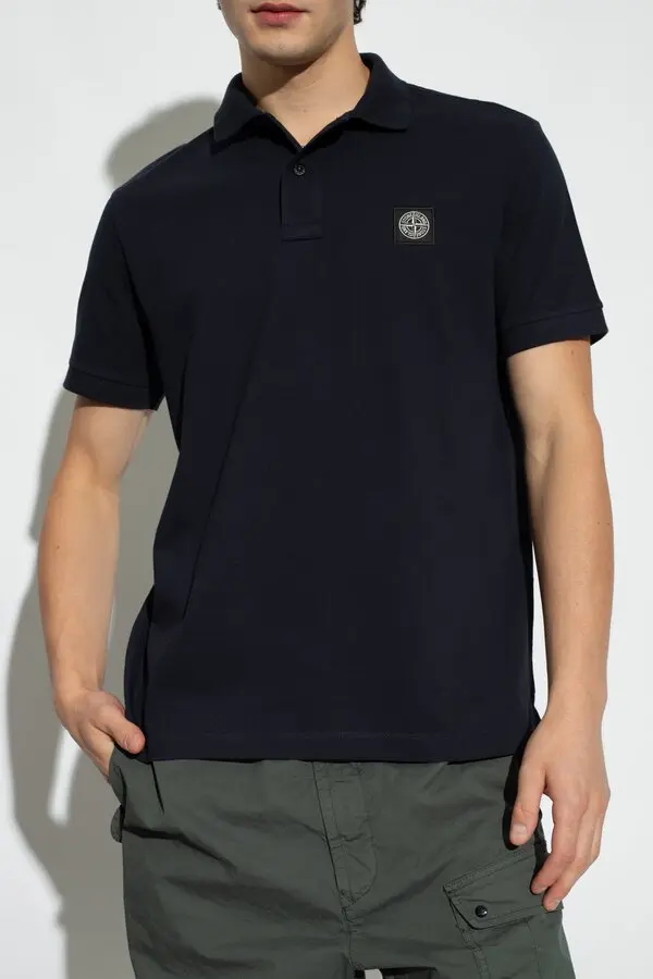Stone Island Compass Patch Short-sleeved Polo Shirt - Blue