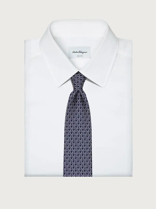 FERRAGAMO Gancini Detail Neck Tie - Blue