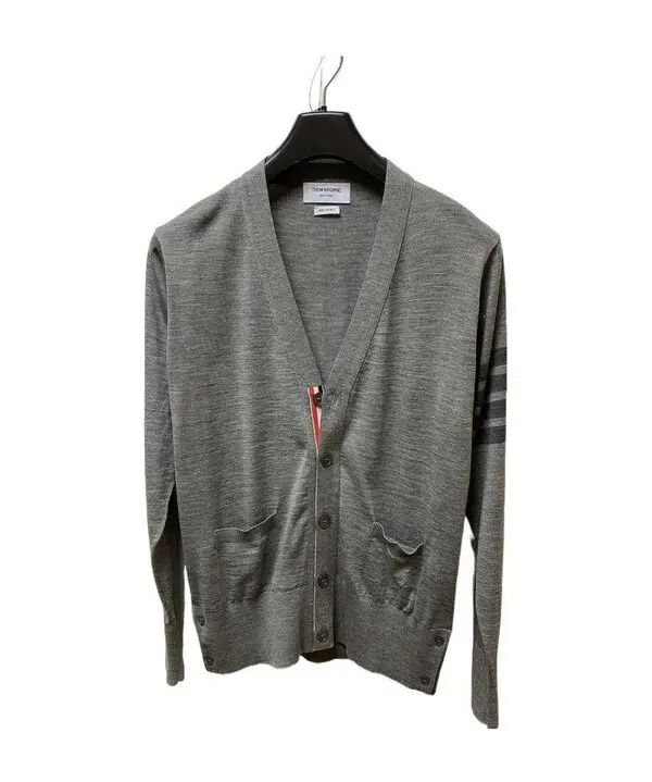 Thom Browne V-neck Cardigan With 4-stripe Detail - Gray