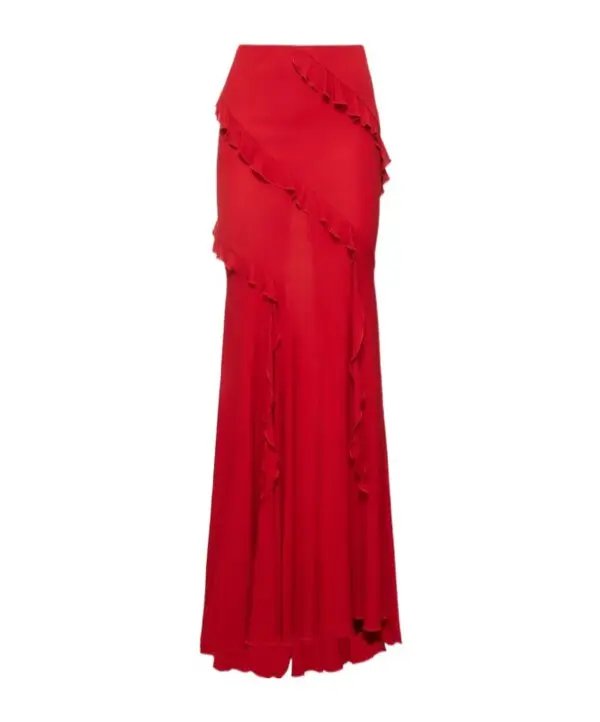 Blumarine Ruffled Jersey Maxi Skirt With Train