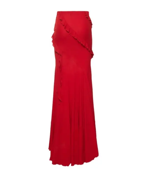 Blumarine Ruffled Jersey Maxi Skirt With Train