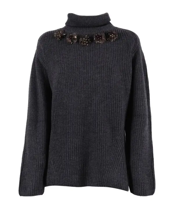P.a.r.o.s.h Ribbed Long-sleeved Pullover With Embellished High Neck