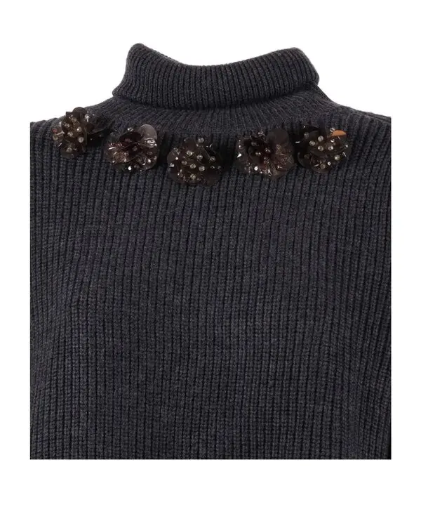 P.a.r.o.s.h Ribbed Long-sleeved Pullover With Embellished High Neck