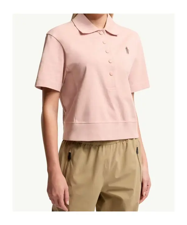 Moncler Logo Patch Short Sleeve Polo Shirt - Pink