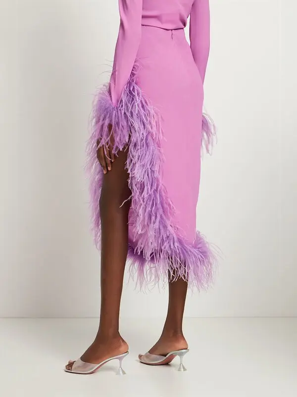 Giuseppe Di Morabito Viscose Midi Skirt With Feather Trim