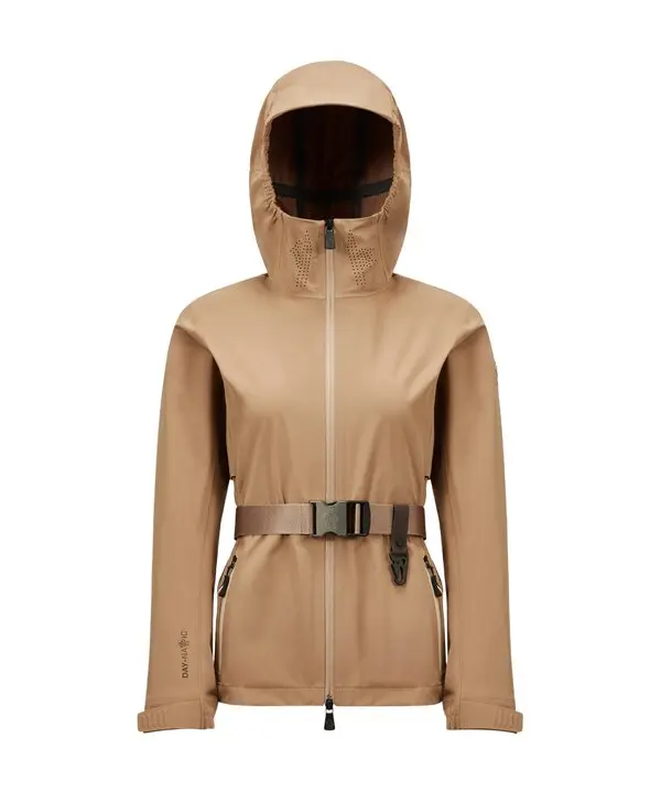 Moncler Hooded Shell Jacket With Belt And Buckle Details - Camel Beige