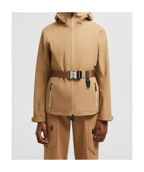 Moncler Hooded Shell Jacket With Belt And Buckle Details - Camel Beige