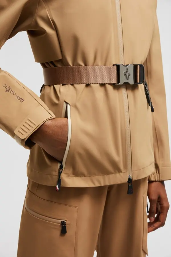 Moncler Hooded Shell Jacket With Belt And Buckle Details - Camel Beige