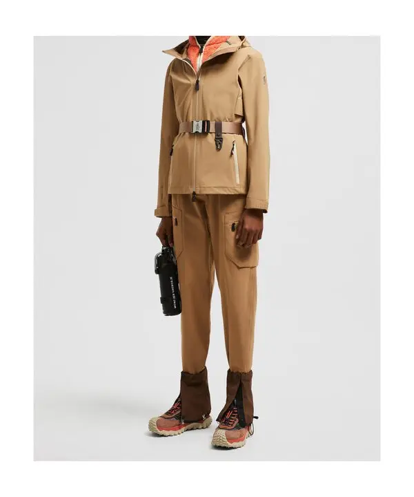 Moncler Hooded Shell Jacket With Belt And Buckle Details - Camel Beige