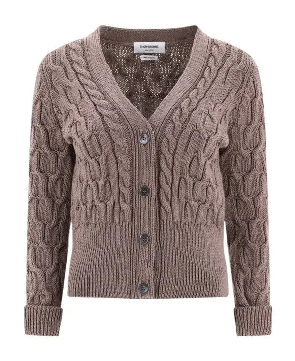 Thom Browne Crisscross Cable Knit V-neck Cardigan