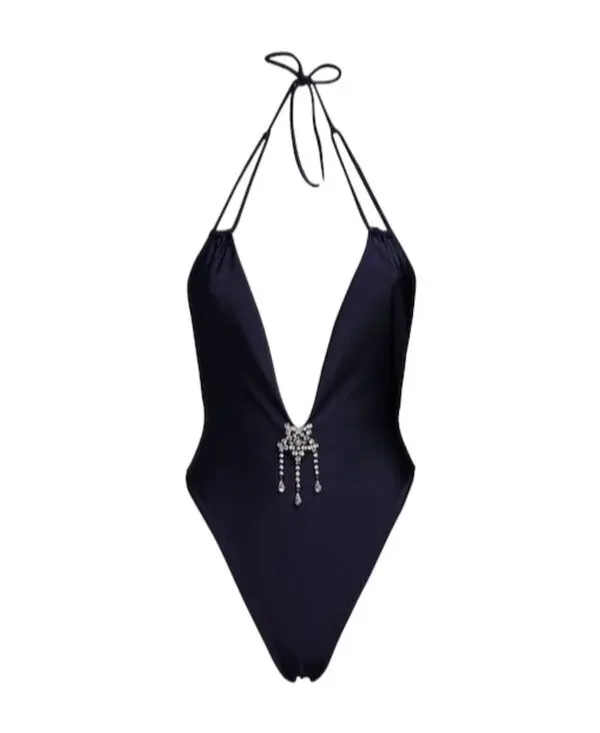 Alessandra Rich Embellished Halterneck One-piece Swimsuit - Black