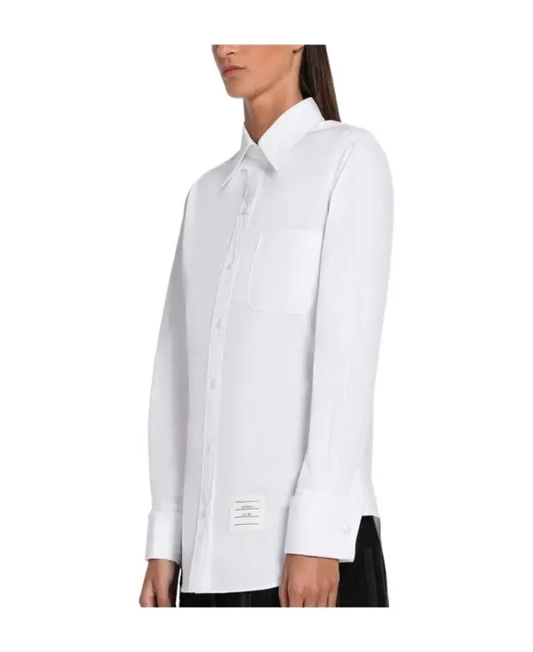 Thom Browne Long Sleeve Shirt With Logo Patch And Signature Stripes