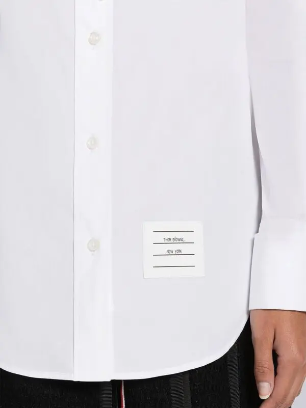 Thom Browne Long Sleeve Shirt With Logo Patch And Signature Stripes