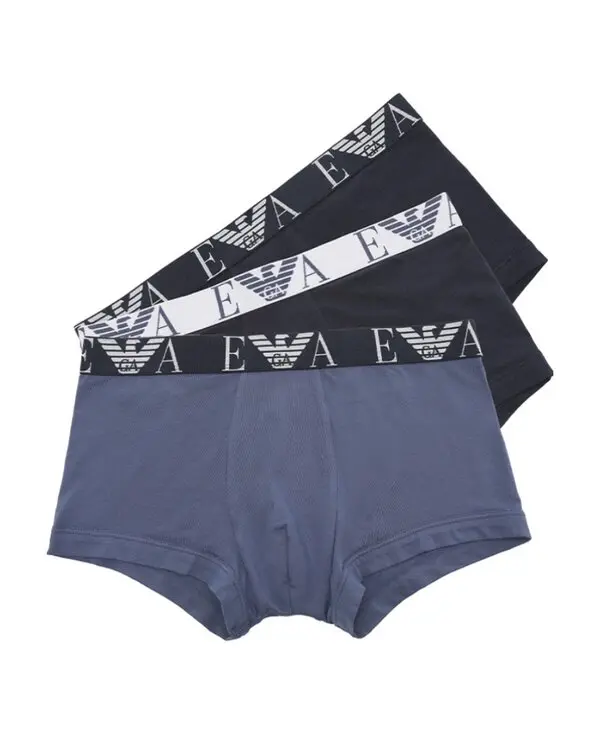 Emporio Armani Logo Flat-angle Three-pair Underwear - Blue