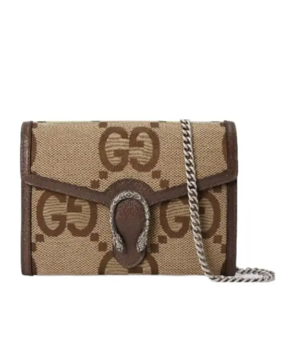 Gucci Dionysus Jumbo Gg Chain Wallet - Camel/ebony