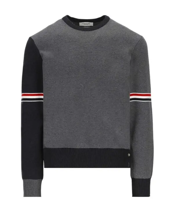 Thom Browne Crewneck Sweater With Color-block And Signature Stripes - Black