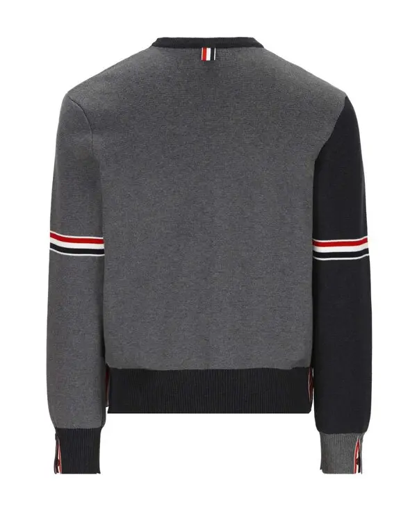 Thom Browne Crewneck Sweater With Color-block And Signature Stripes - Black