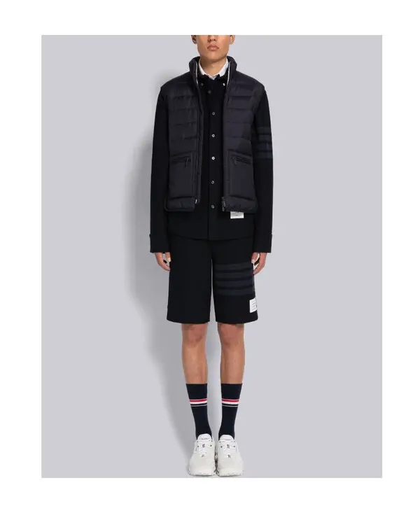 Thom Browne Zipped Down Gilet With Sporty Stripes - Navy Blue