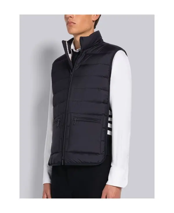 Thom Browne Zipped Down Gilet With Sporty Stripes - Navy Blue