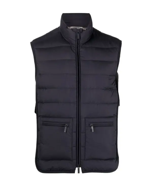 Thom Browne Zipped Down Gilet With Sporty Stripes - Navy Blue
