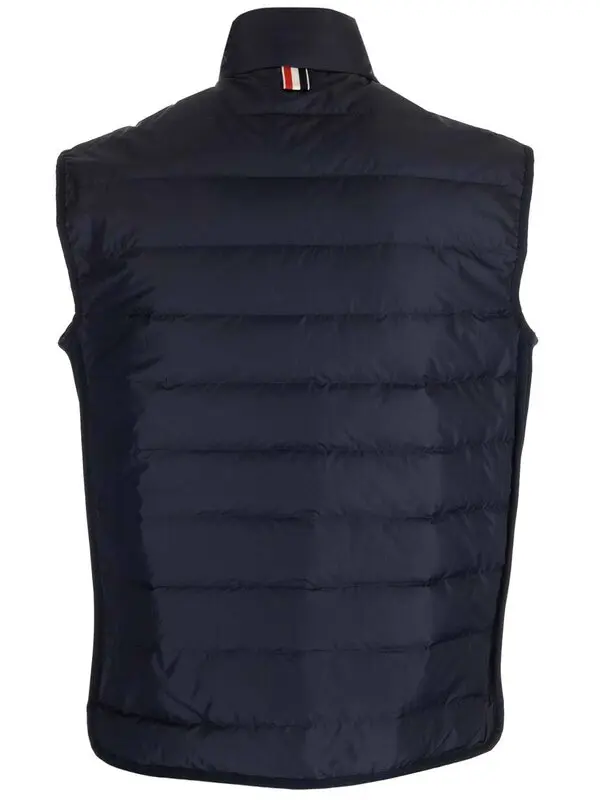 Thom Browne Zipped Down Gilet With Sporty Stripes - Navy Blue