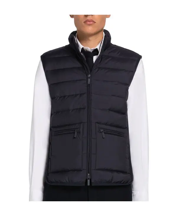 Thom Browne Zipped Down Gilet With Sporty Stripes - Navy Blue