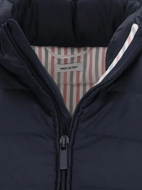 Thom Browne Zipped Down Gilet With Sporty Stripes - Navy Blue