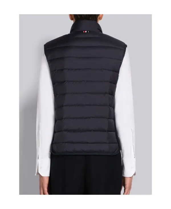 Thom Browne Zipped Down Gilet With Sporty Stripes - Navy Blue