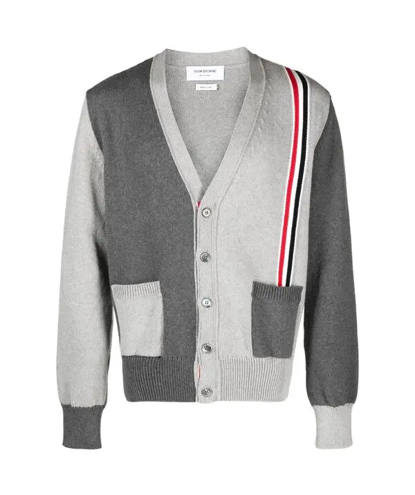 Thom Browne Color Block V-neck Cardigan With Striped Detail