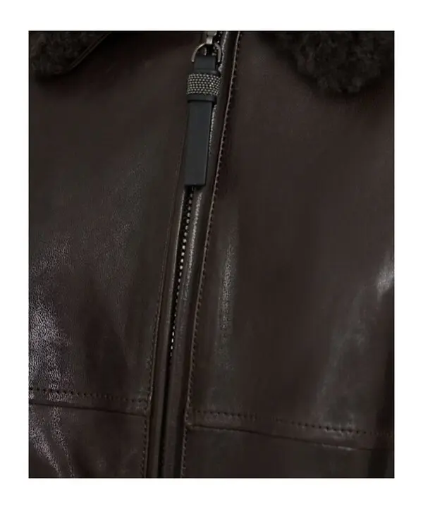 Brunello Cucinelli Leather Bomber Jacket With Fur Collar