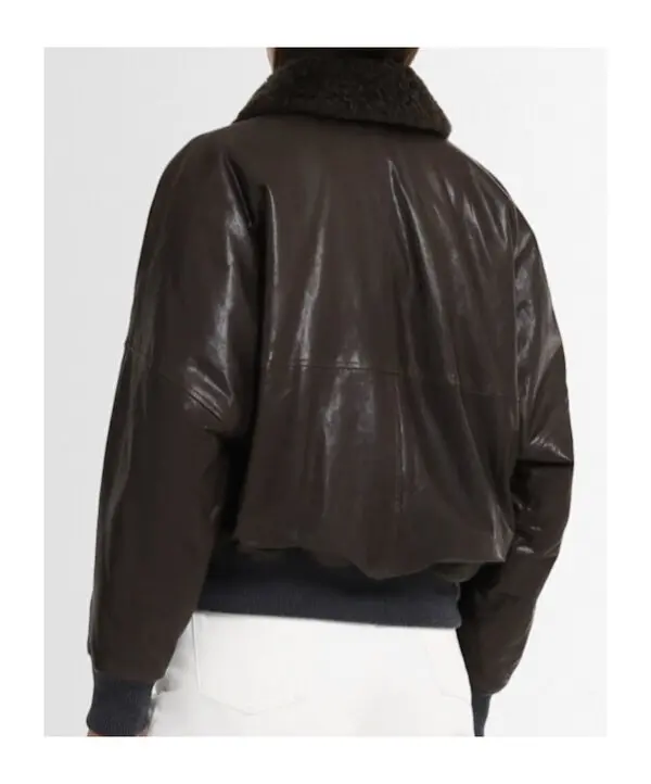 Brunello Cucinelli Leather Bomber Jacket With Fur Collar