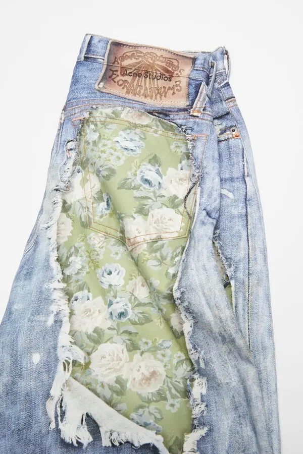 Acne Studios Floral Patchwork Distressed Denim Shorts