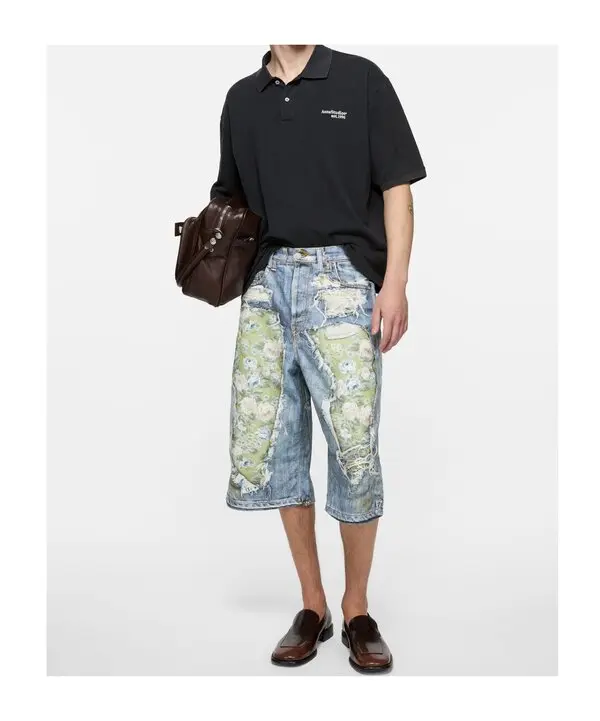 Acne Studios Floral Patchwork Distressed Denim Shorts