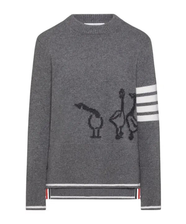 Thom Browne Long-sleeved Crewneck Jumper With Signature Striping - Medium Gray