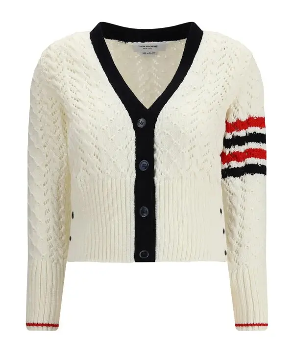 Thom Browne Cable Pointelle Stitch 4-bar Cardigan