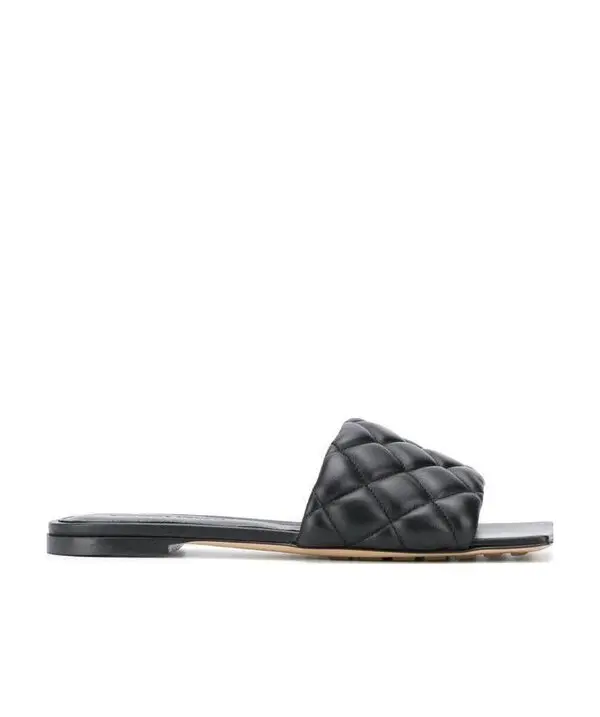 Bottega Veneta Matelassé Flat Sandals - Black
