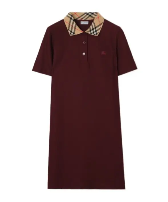 Burberry Check Collar Polo Shirt Dress - Vineyard Red