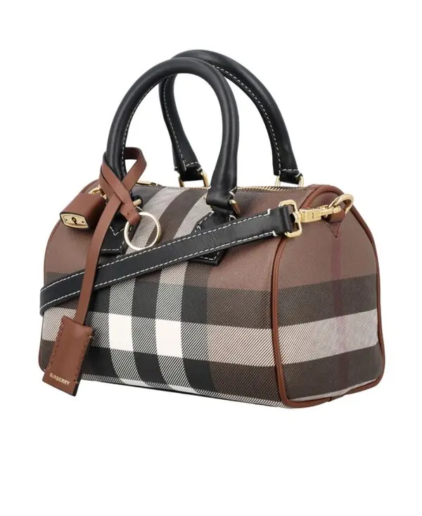 Burberry Checked Zipped Mini Tote Bag - Black