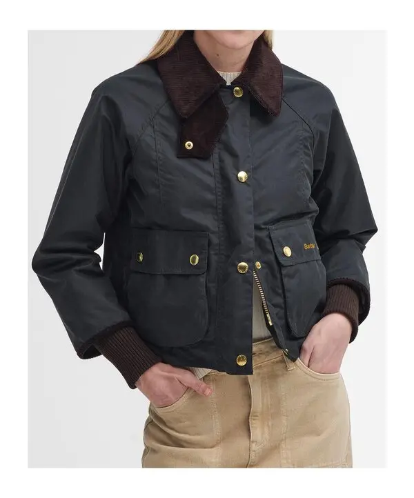 Barbour Beadnell Waxed Cropped Jacket - Black