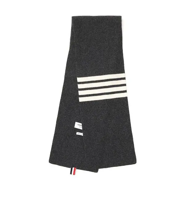 Thom Browne Full Needle Rib Scarf With White 4-bar Stripe In Cashmere - Dark Gray