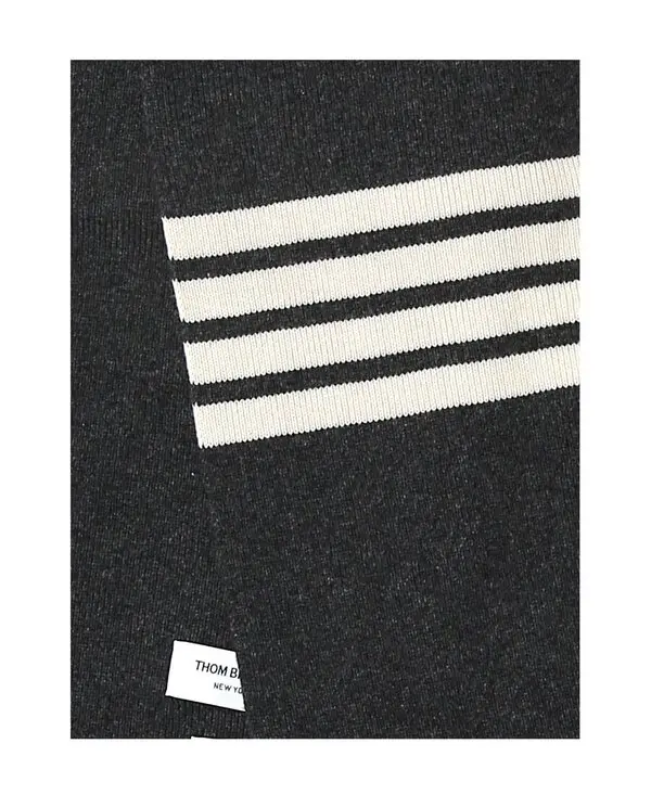 Thom Browne Full Needle Rib Scarf With White 4-bar Stripe In Cashmere