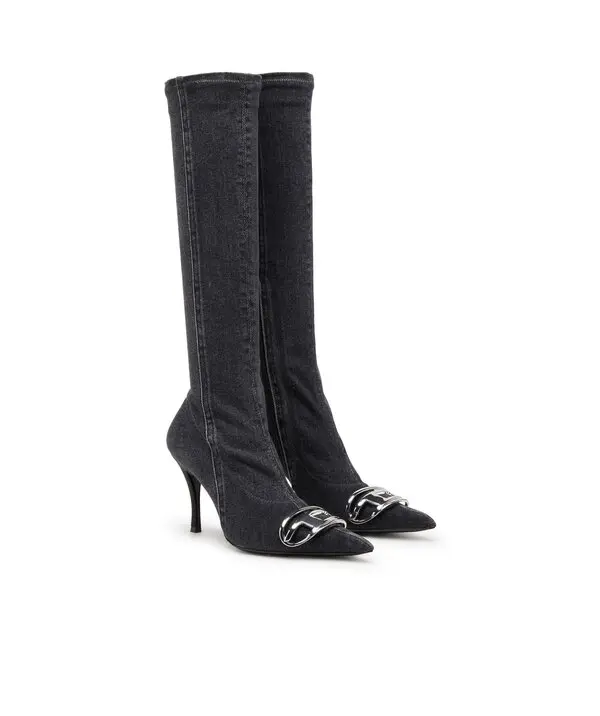 DIESEL® D-venus Knee-high Stiletto Boots With Metal Oval D Detail
