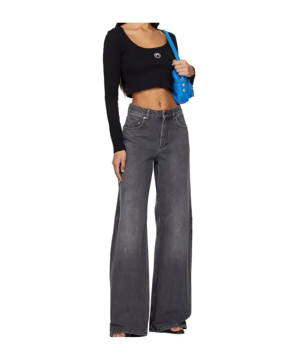 MARINE SERRE Logo Embroidered Ribbed Knit Top
