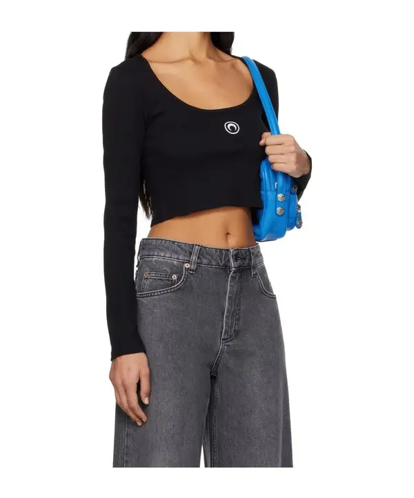 MARINE SERRE Logo Embroidered Ribbed Knit Top