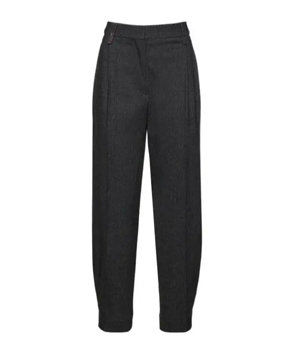 Brunello Cucinelli High Rise Flannel Straight Leg Trousers