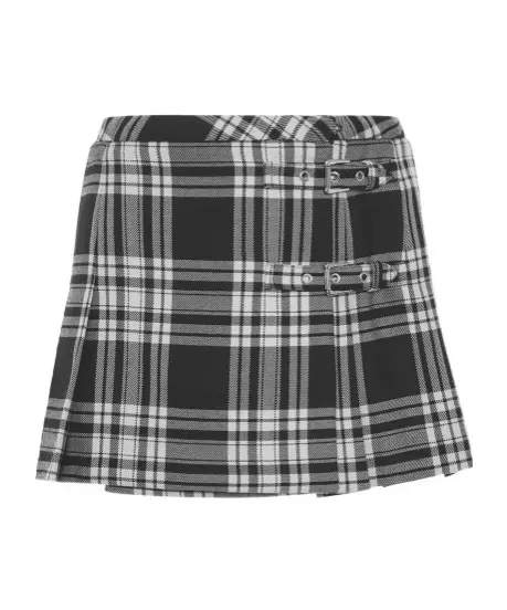 Alessandra Rich Tartan Wool Mini Skirt With Buckles