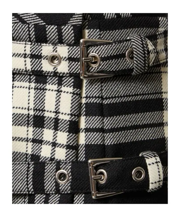 Alessandra Rich Tartan Wool Mini Skirt With Buckles