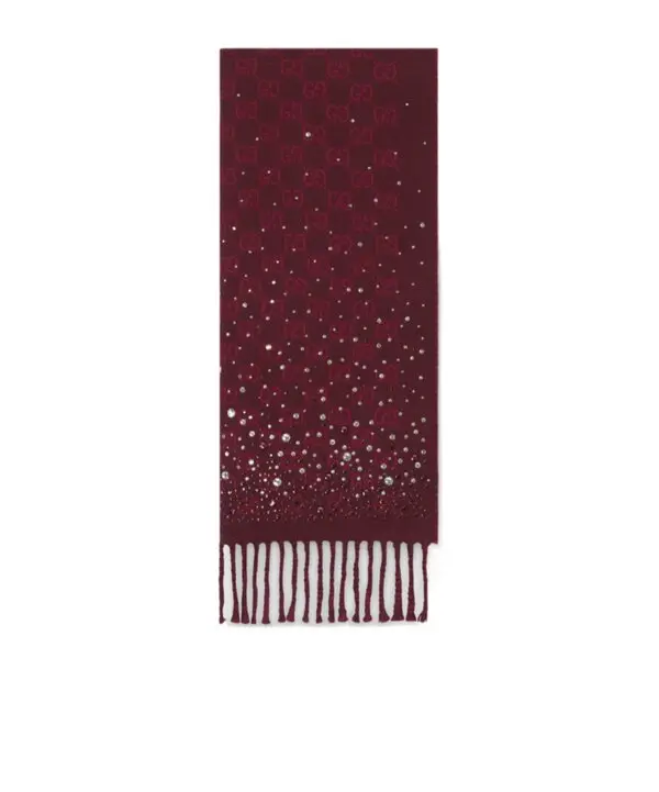 Gucci Gg Wool Scarf With Crystals - Bordeaux